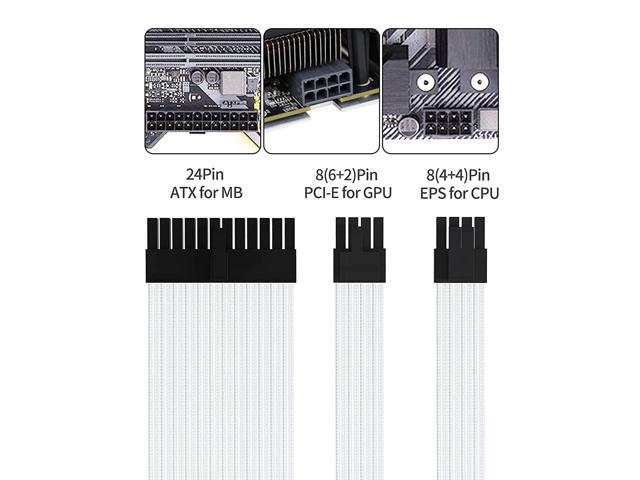 BONAEVER White Sleeved Cable PSU Power Supply Cable Extension Kits ...