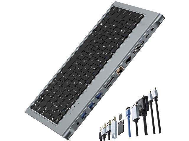USB HUB Wired Computer Keyboard, 11 in 1 USB C Hub Keyboard, 78 Keys ...