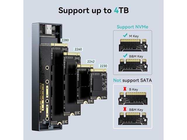 Yottamaster 20Gbps M.2 NVMe Enclosure with Heatsink, USB3.2 Gen2x2 Type ...