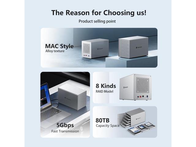 Yottamaster 5 Bay RAID External Hard Drive Enclosure, Aluminum USB RAID ...