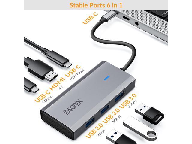 6 in 1 USB C HUB Type-C Multi USB Port 4K HDMI Adapter Dock PD 60W ...