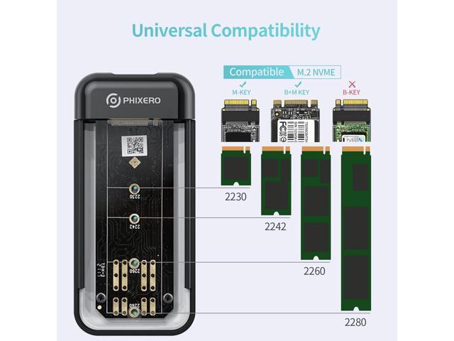 PHIXERO RGB M.2 NVMe SSD Enclosure Reader USB 3.2 Gen 2 Type C 10Gbps ...
