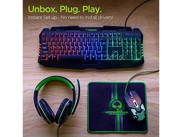 hypergear 4in1 gaming kit fullsized rgb backlit keyboard + ergonomic ...