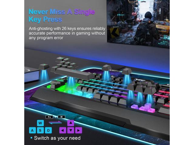 NPET K32 Wireless Gaming Keyboard RGB with Wrist Rest - Long-Lasting Rechargeable Battery ...