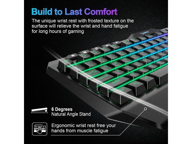 NPET K32 Wireless Gaming Keyboard RGB with Wrist Rest - Long-Lasting Rechargeable Battery ...