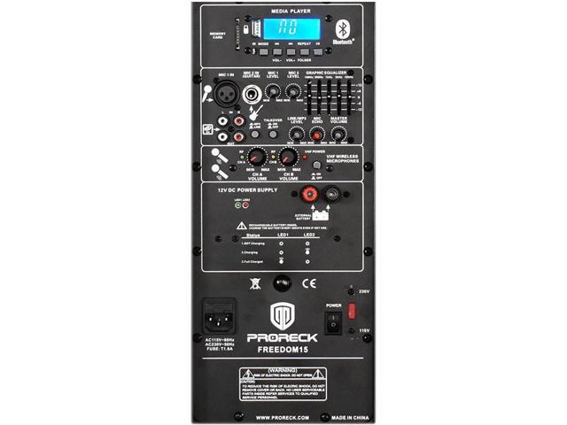 PRORECK Freedom 15 Portable 15-Inch 800 Watt 2-Way Rechargeable PA Speaker +Wireless Handheld ...