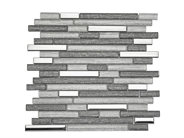 Strip Glass Mosaic Tile Chrome Mix Textile Silver and Gray 6 Tiles ...