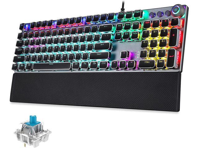 Typewriter Style Mechanical Keyboard, 26 LED Rainbow Backlit,Metal ...