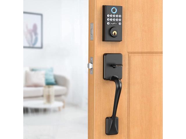 Keypad Front Door Lock Set with Handle, HEANTLE Fingerprint Door Lock ...