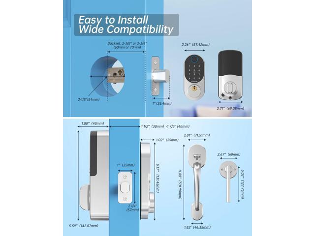 Fingerprint keypad Door Lock with Handle, SMONET Keyless Entry Front ...