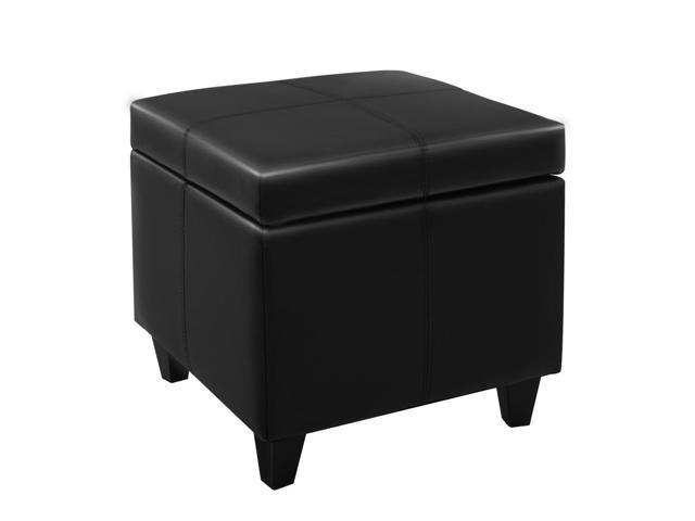 SMILE HOME 18 Inch Square Wood Storage Ottoman with Faux-Leather ...
