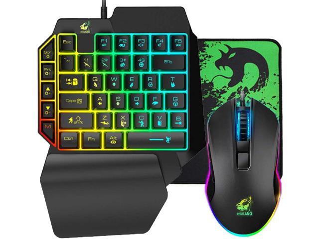 Zhhyyds T1 One Handed Gaming Keyboard and Mouse Combo, Rainbow Backlit ...