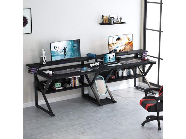 Tribesigns Double Gaming Desk with Hutch Monitor Stand Riser, 102-Inch ...