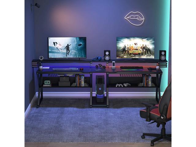 Tribesigns Double Gaming Desk with Hutch Monitor Stand Riser, 102-Inch ...