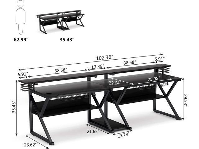 Tribesigns Double Gaming Desk with Hutch Monitor Stand Riser, 102-Inch ...