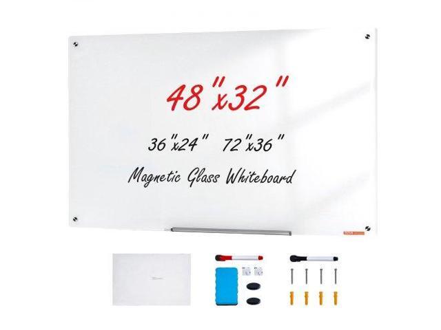 VEVOR Magnetic Glass Whiteboard, Dry Erase Board 48"x32", Wall-Mounted ...
