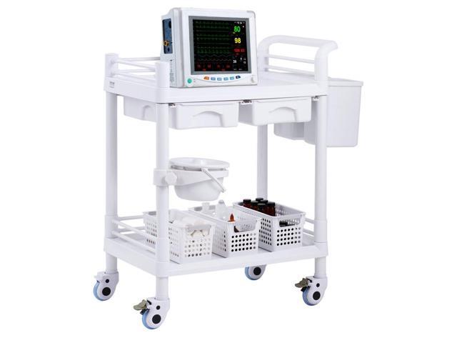 VEVOR 2 Tiers Lab Carts Mobile Medical Cart 2 Trays 2 Drawers 3 Trash ...