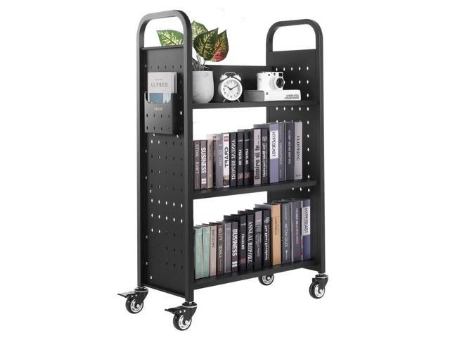 VEVOR 3-Tier Rolling Book Cart Single Sided L-Shaped Shelves Book Truck ...
