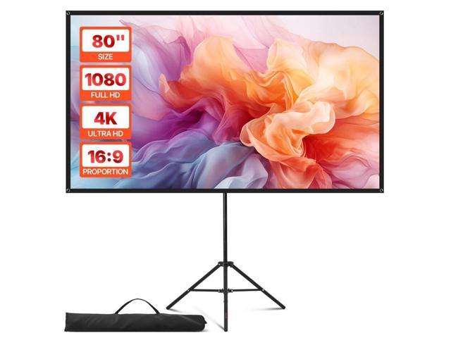 Tripod Projector Screen with Stand 80 Inch 160° Wide Angle 4K HD 16:9 ...