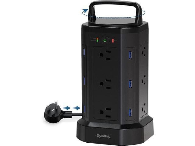 SUPERDANNY Power Strip Tower Handle Cord Retracting, 2100J Surge ...