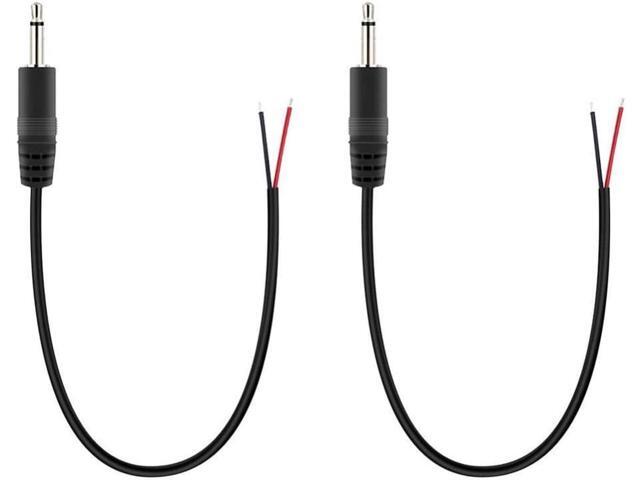 (2 Pack) Replacement 3.5mm Male Plug to Bare Wire Open End TS 2 Pole ...