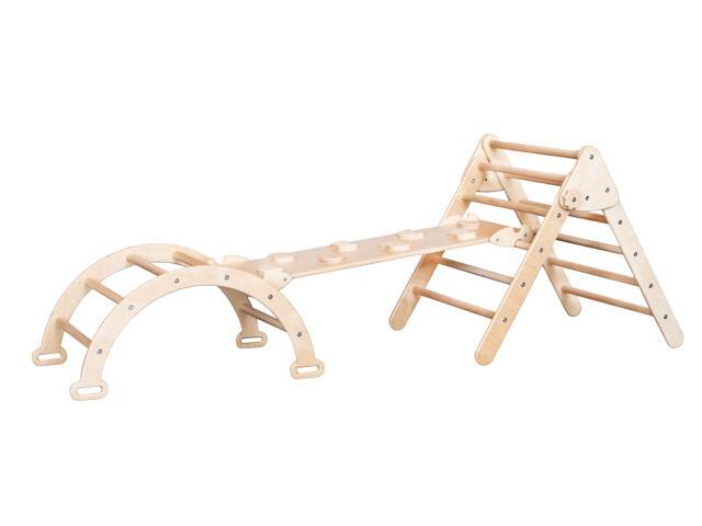 Wooden varnished climbing set of 3 items: Foldable triangle, climbing ...