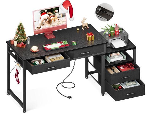 AODK 53-Inch Desk with Drawers and USB Power Outlets, Reversible Computer Desk with Storage ...