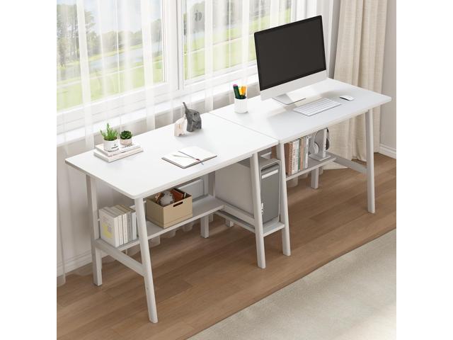 2-Person Writing Desk with Bookshelf - 79" Wooden Extra Long Home ...