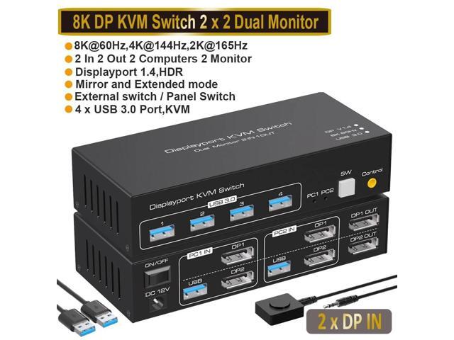 AUBEAMTO Displayport KVM Switch 2 Monitors 2 Computers 8K@60Hz 4K@120Hz ...