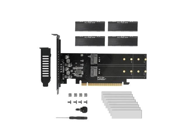 PCIe To M2 Adapter Card, PCIE X16 4 Port M2 NVME M Key SSD Add on Card ...