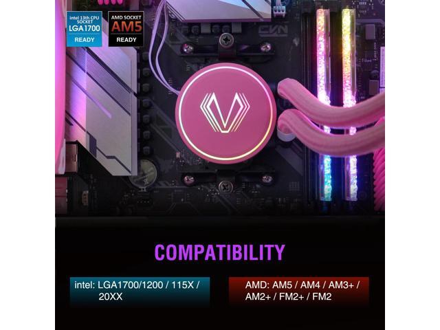 Vetroo V240 Pink Liquid CPU Cooler 240mm Addressable RGB & PWM Pump ...