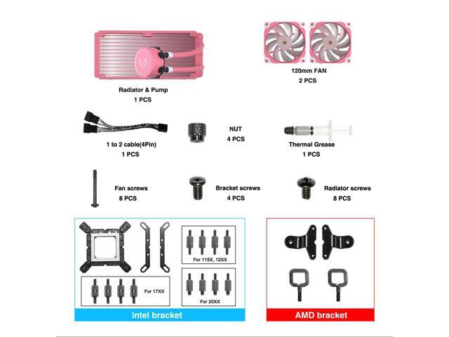 Vetroo V240 Pink Liquid CPU Cooler 240mm Addressable RGB & PWM Pump ...
