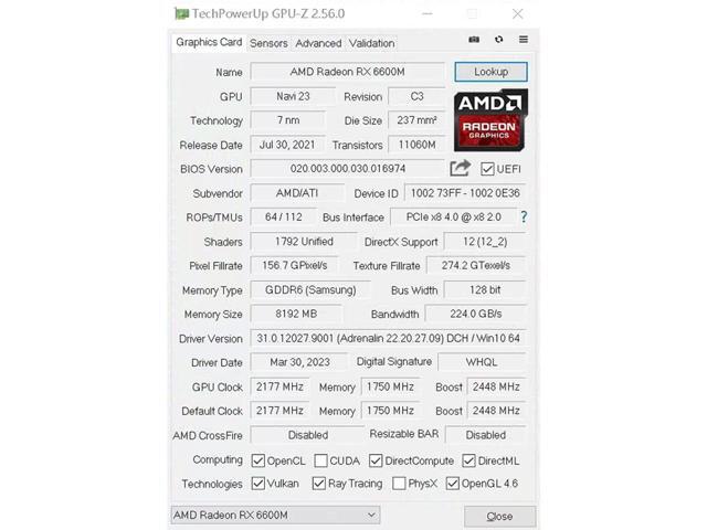 SOYO Radeon RX 6600M 8GB Graphics Card GPU GDDR6 128-Bit 14 Gbps 7NM New Computer Video Card ...