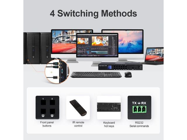 TRIPLE MONITOR KVM 4-PORT-4K 60HZ UHD- 4 Computers x 3 Monitor- AUDIO ...