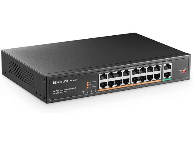 MokerLink 16 Port PoE Switch with 2 Gigabit Uplink Ethernet Port, 250W High Power, Support ...