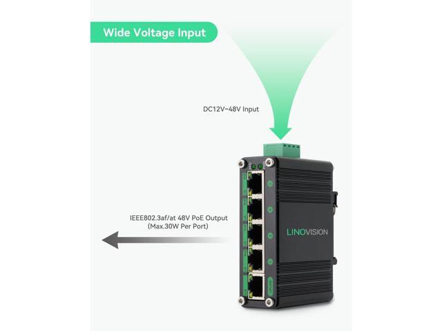 LINOVISION Industrial 5 Ports Gigabit Solar POE Switch with DC12V-48V ...