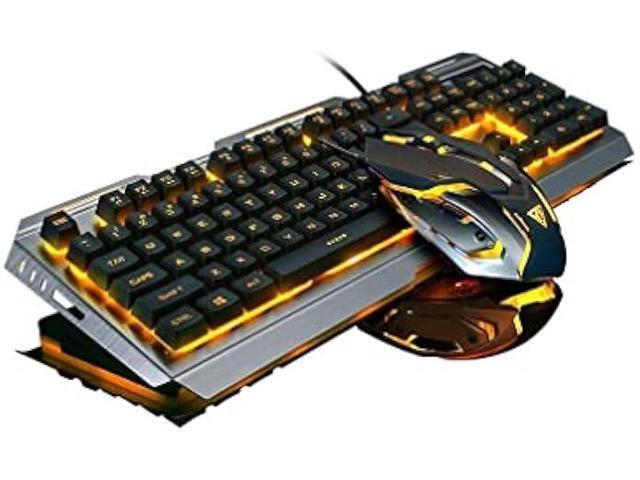 Iron Orange Yellow Gaming Keyboard Mouse Combo,104 Full Size Metallic ...