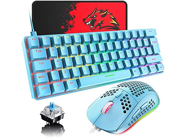 60% Compact Wired Mechanical Gaming Keyboard, Blue Switches, Rainbow ...