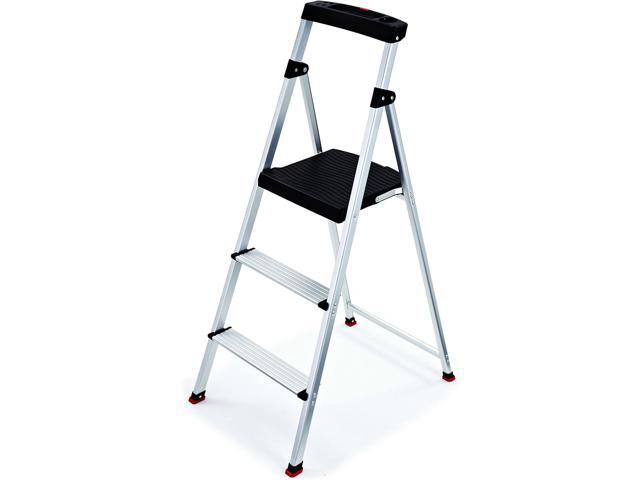 Rubbermaid 3-Step Ladder, Aluminum Lightweight Folding Step Stool with ...
