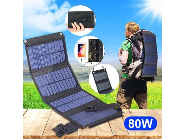 80W Solar Panel Folding PV Power Bank Outdoor Camping Hiking USB Phone ...