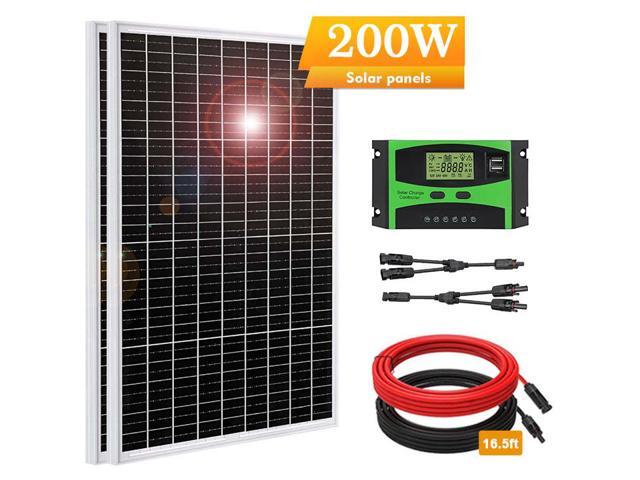 200W 12V Solar Panel Starter Kit Mono Solar Module w/30A Battery Charge ...