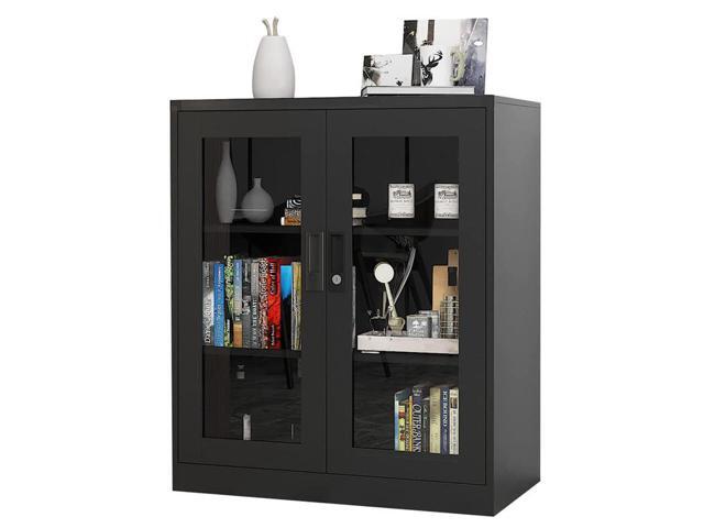 AFAIF Metal Storage Cabinet with Glass Doors - 35.4" Locking Display ...