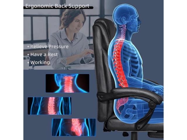 Leather Gaming Executive Office Desk Chair, Foot Rest High Back and ...