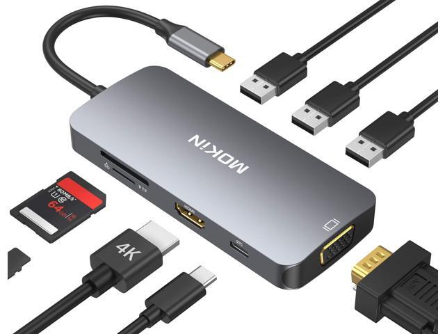 MOKIN 8-in-1 USB-C Hub Adapter with HDMI, VGA, SD/TF Card Reader, USB 3 ...