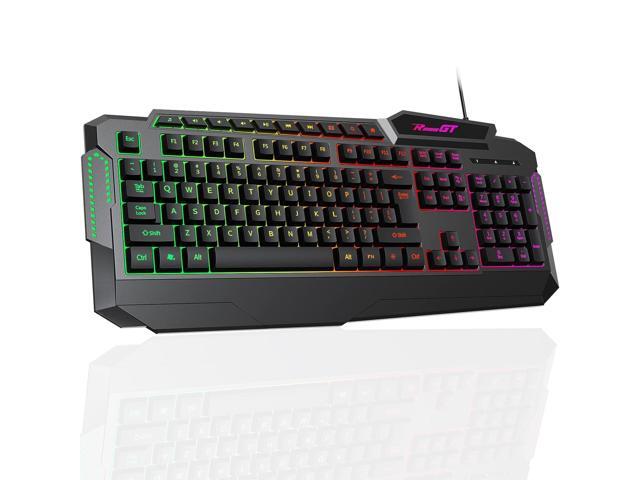 Gaming Keyboard, 114 Keys Full Size Wired Rainbow LED Backlit Quiet ...