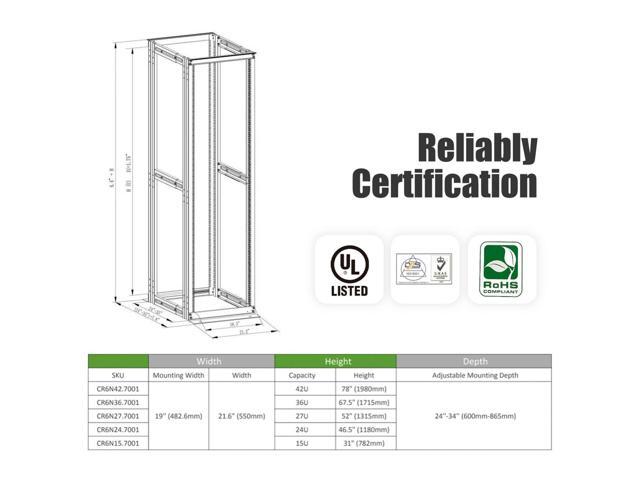 27U 4 Post Open Frame Server Network Data Rack Enclosure 19 ...