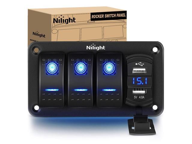 3 Gang Rocker Switch Panel with 4.8 Amp Dual USB Charger Voltmeter ...