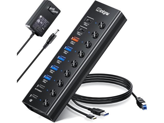 Powered USB Hub, intpw 9-Port USB 3.2/USB C Hub with 10Gbps USB-A 3.2,2 ...