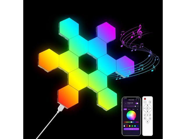 12 Pack Hexagon Lights Wall RGB Panel - Smart APP RGB Hexagonal Modular ...