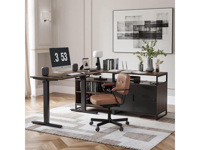 66 Inch Executive L Shaped Standing Desk with 2-Drawer File Cabinet ...